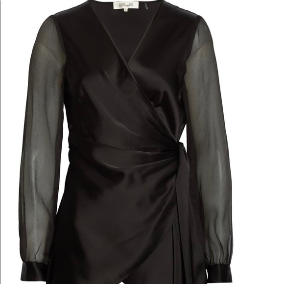 Diane Von Furstenberg | Tops | Dvf Black Wrap Top W Sheer Sleeves ...